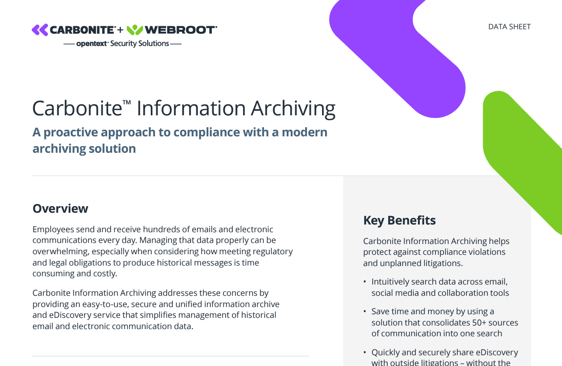 Carbonite Information Archiving Datasheet | Carbonite